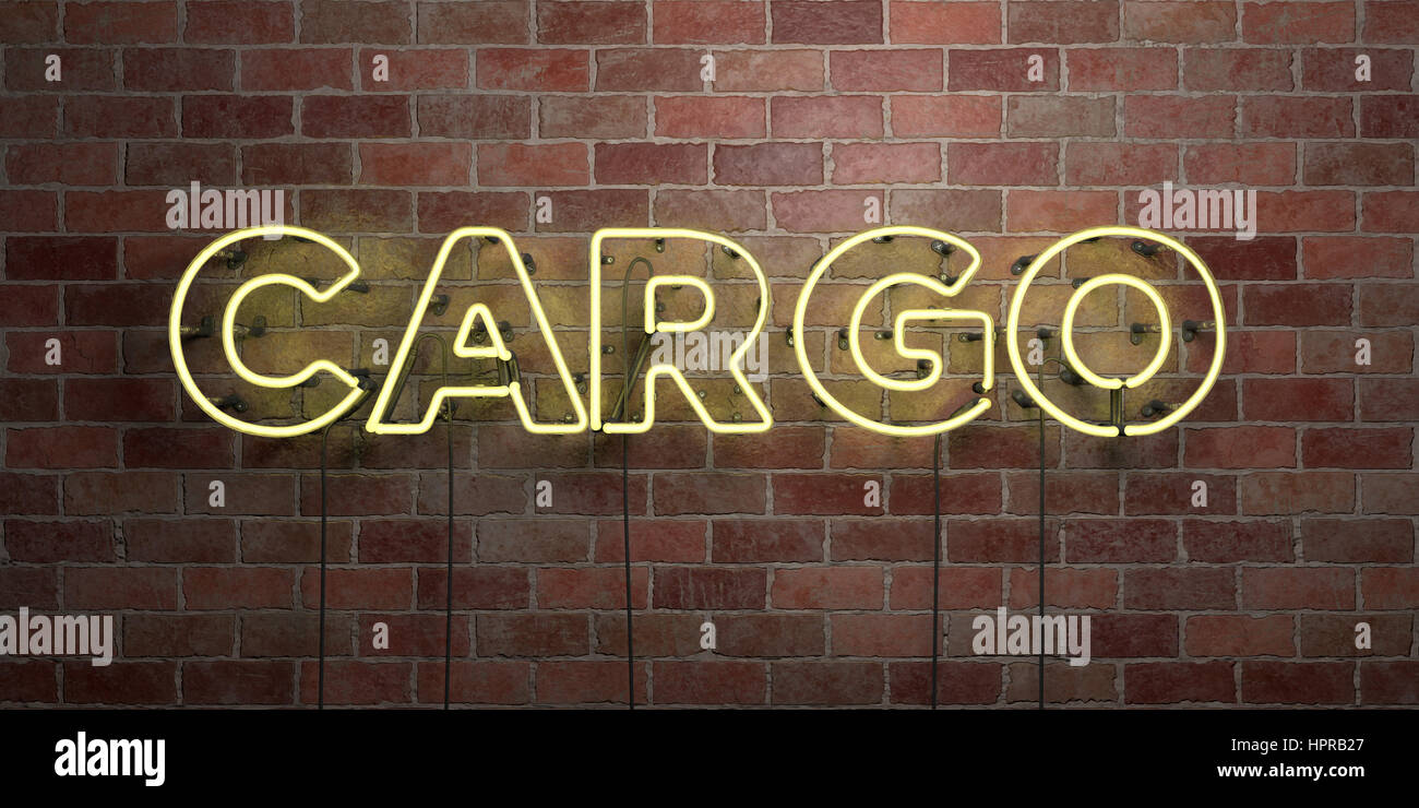 CARGO - fluorescent Neon tube Sign on brickwork - Front view - 3D ...