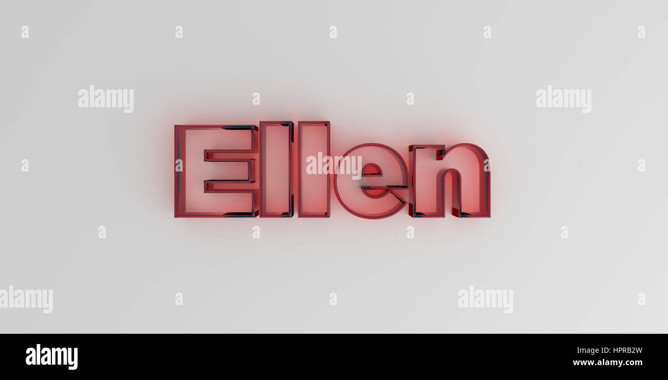 Ellen - Red glass text on white background - 3D rendered royalty free ...