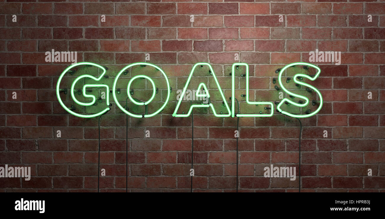 GOALS - fluorescent Neon tube Sign on brickwork - Front view - 3D ...