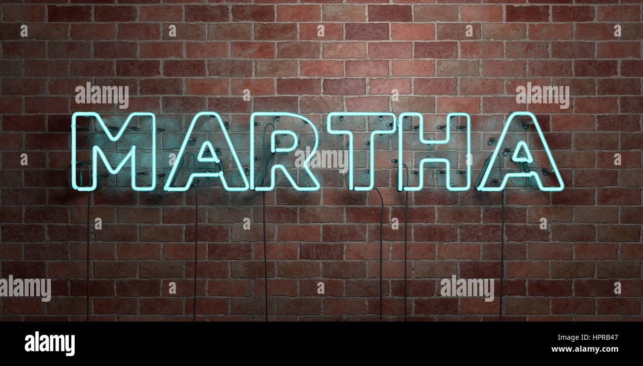 MARTHA - fluorescent Neon tube Sign on brickwork - Front view - 3D ...