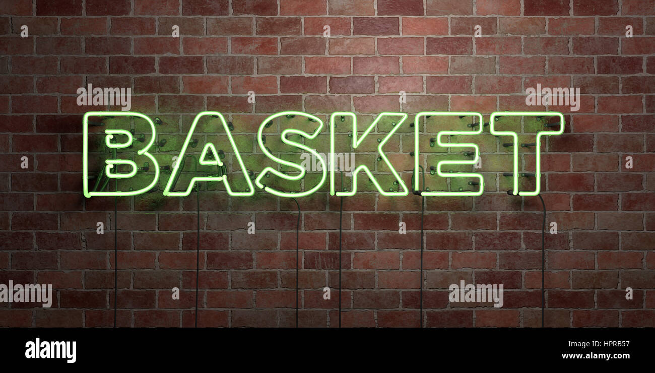 BASKET - fluorescent Neon tube Sign on brickwork - Front view - 3D ...