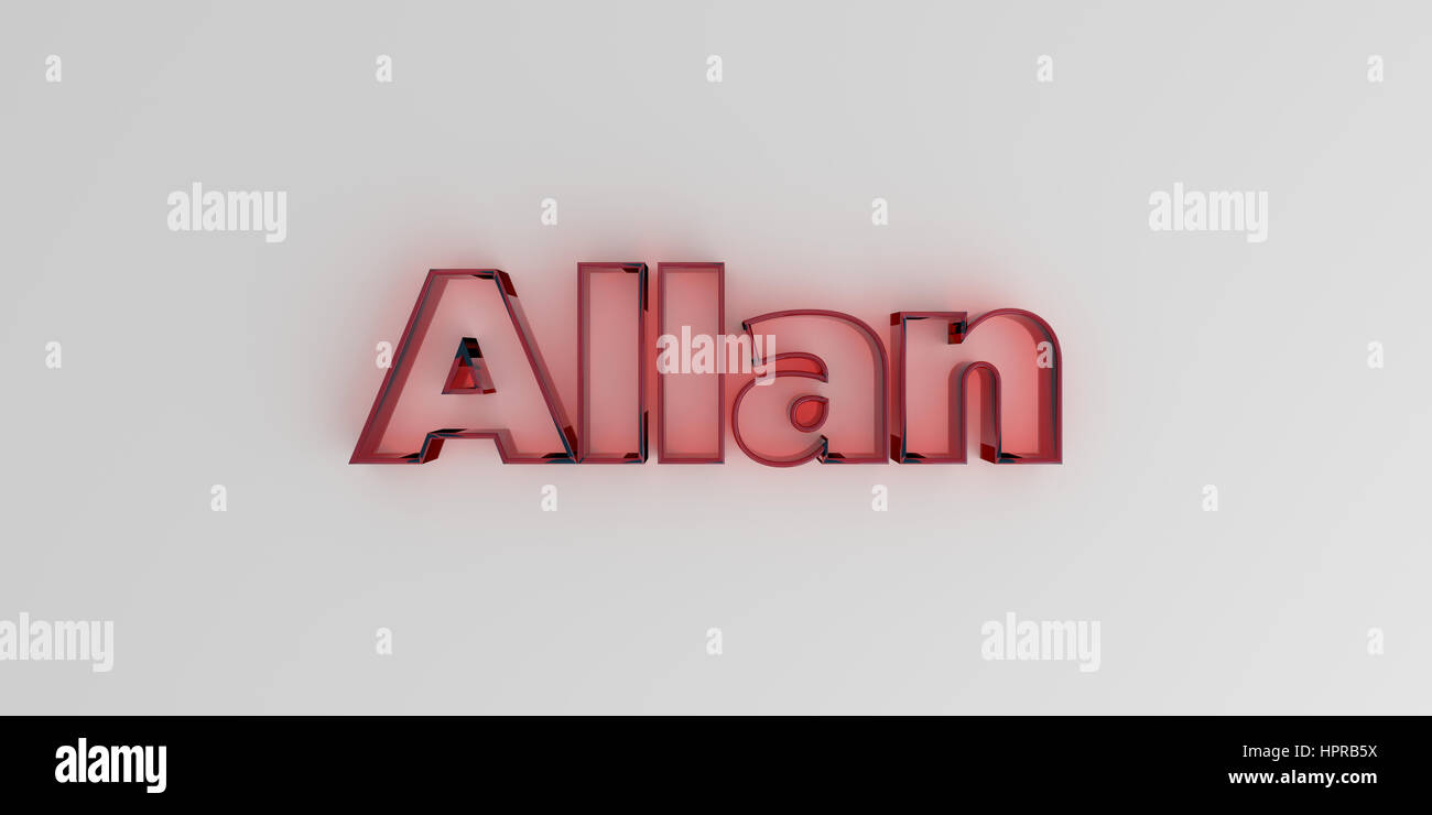 Allan - Red glass text on white background - 3D rendered royalty free ...