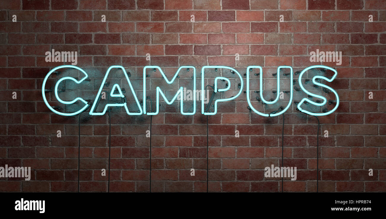CAMPUS - fluorescent Neon tube Sign on brickwork - Front view - 3D ...