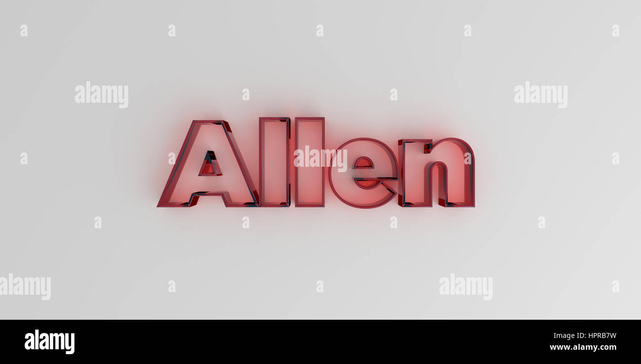 Allen - Red glass text on white background - 3D rendered royalty free ...