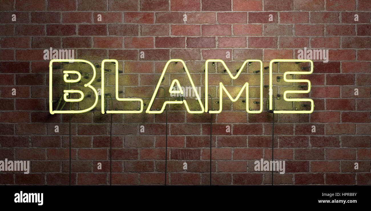 BLAME - fluorescent Neon tube Sign on brickwork - Front view - 3D ...