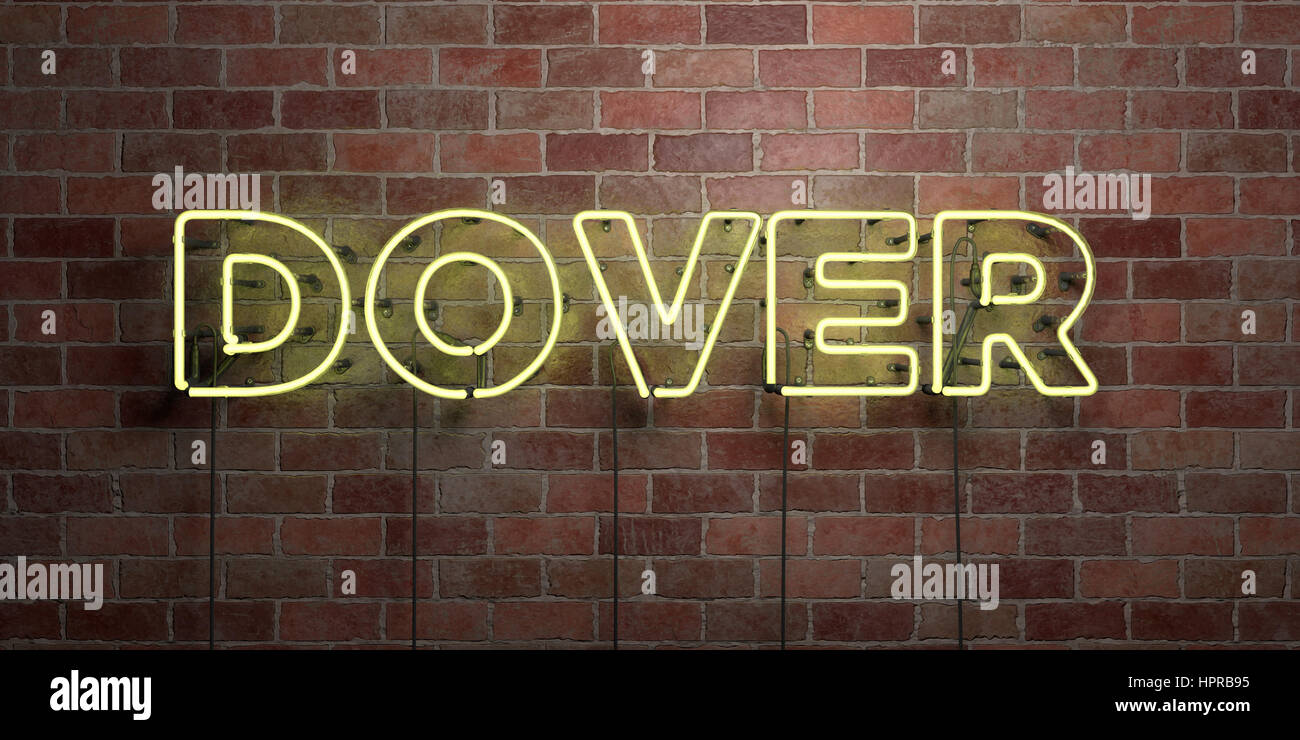 DOVER - fluorescent Neon tube Sign on brickwork - Front view - 3D ...