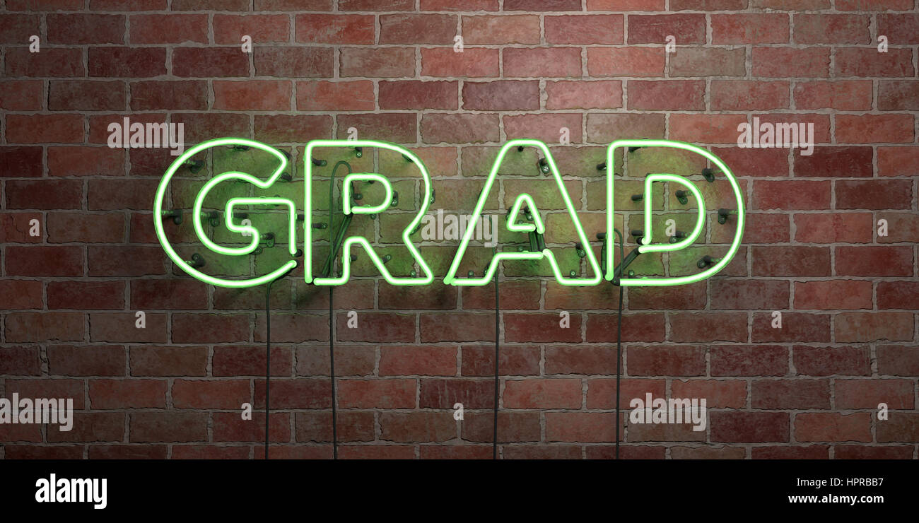 GRAD - fluorescent Neon tube Sign on brickwork - Front view - 3D ...