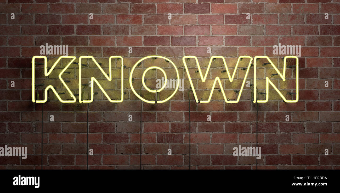 KNOWN - fluorescent Neon tube Sign on brickwork - Front view - 3D ...