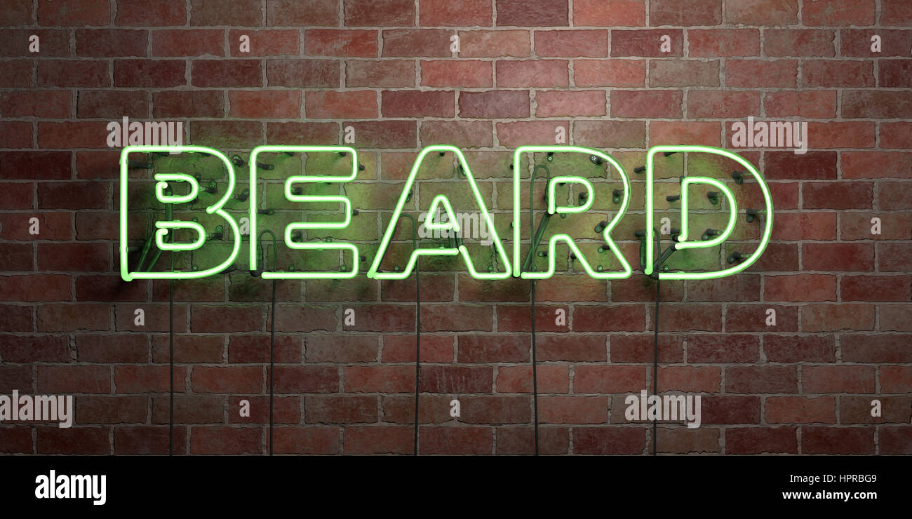 BEARD - fluorescent Neon tube Sign on brickwork - Front view - 3D ...