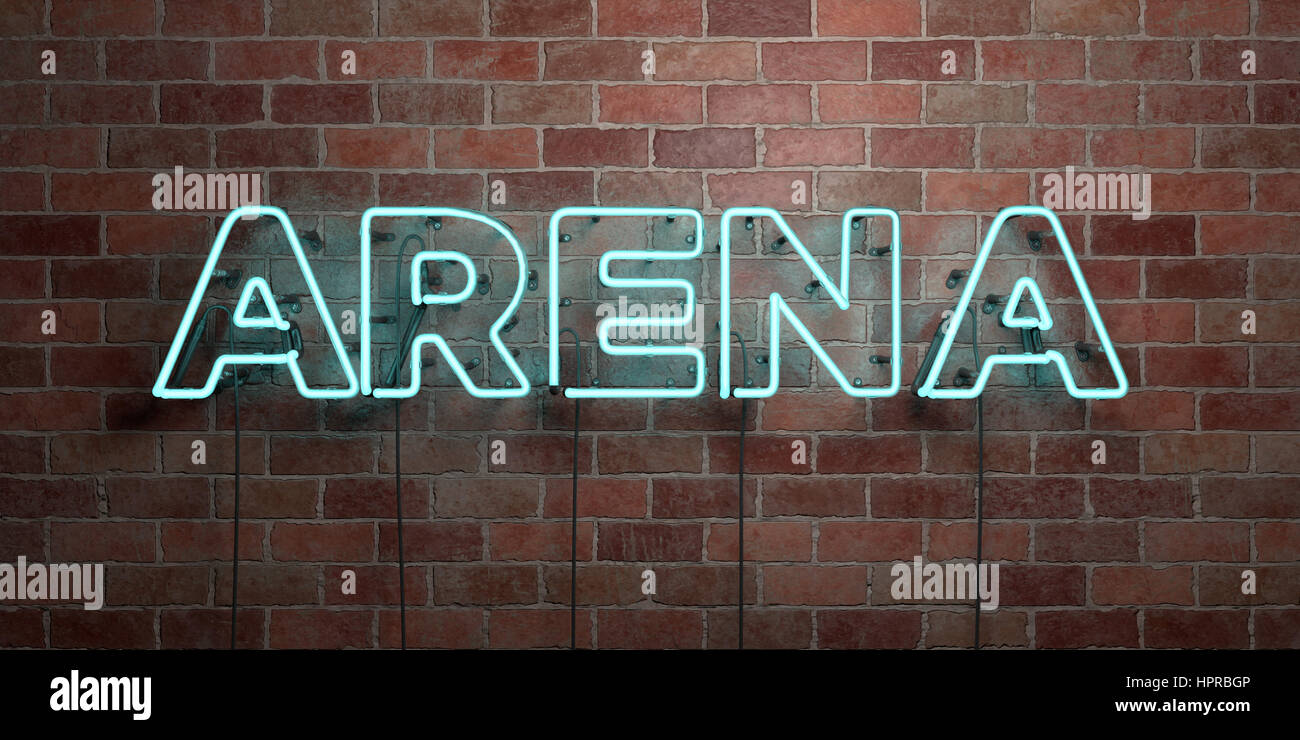 ARENA - fluorescent Neon tube Sign on brickwork - Front view - 3D ...