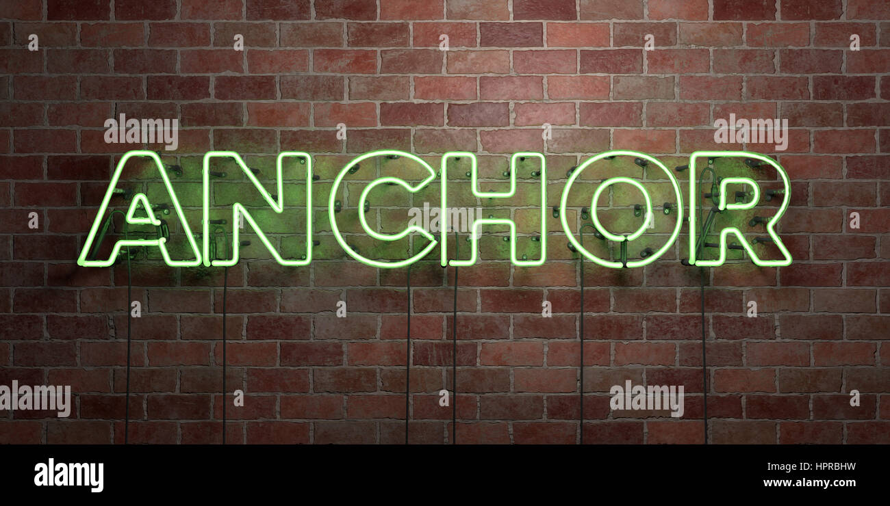 ANCHOR - fluorescent Neon tube Sign on brickwork - Front view - 3D ...