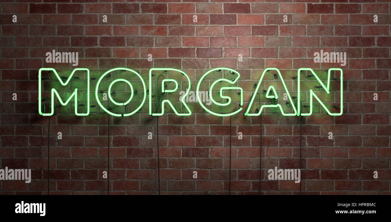 MORGAN - fluorescent Neon tube Sign on brickwork - Front view - 3D ...