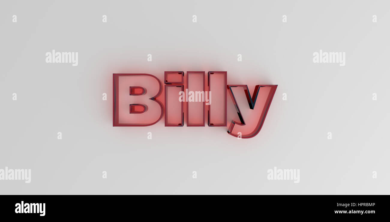 Billy - Red glass text on white background - 3D rendered royalty free ...