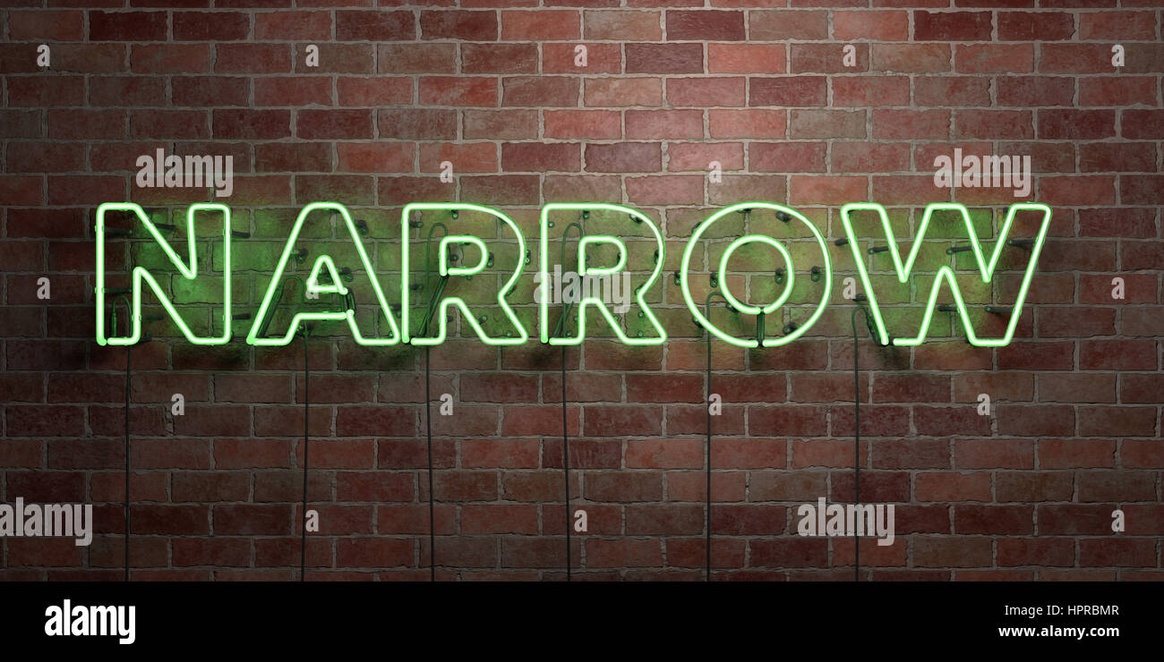 NARROW - fluorescent Neon tube Sign on brickwork - Front view - 3D ...