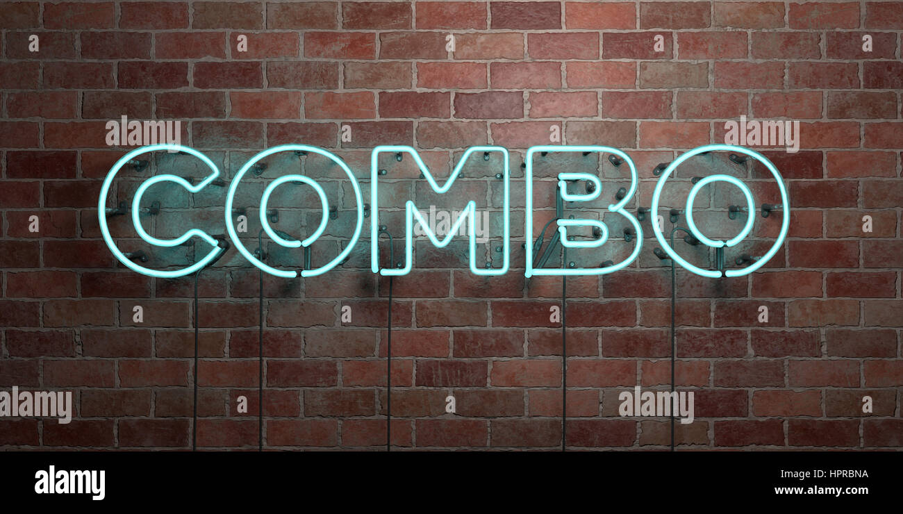 COMBO - fluorescent Neon tube Sign on brickwork - Front view - 3D ...