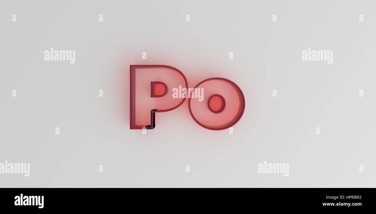 Po - Red glass text on white background - 3D rendered royalty free ...