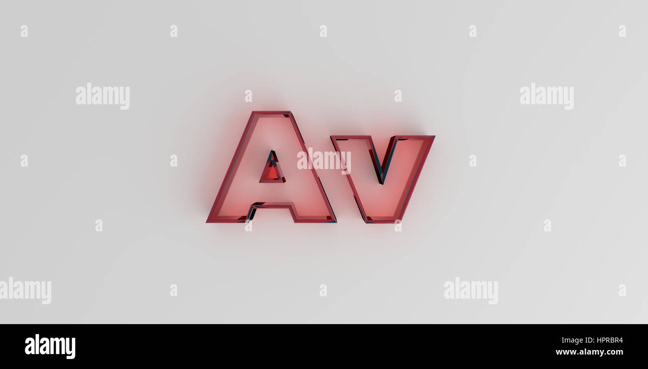 Av - Red glass text on white background - 3D rendered royalty free ...