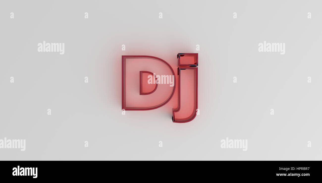Dj - Red glass text on white background - 3D rendered royalty free ...