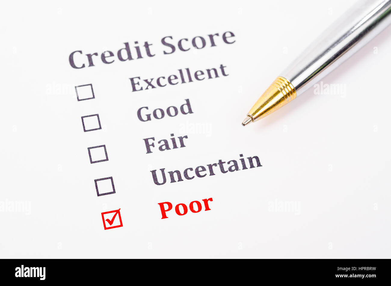 Credit score form with pen Stock Photo - Alamy