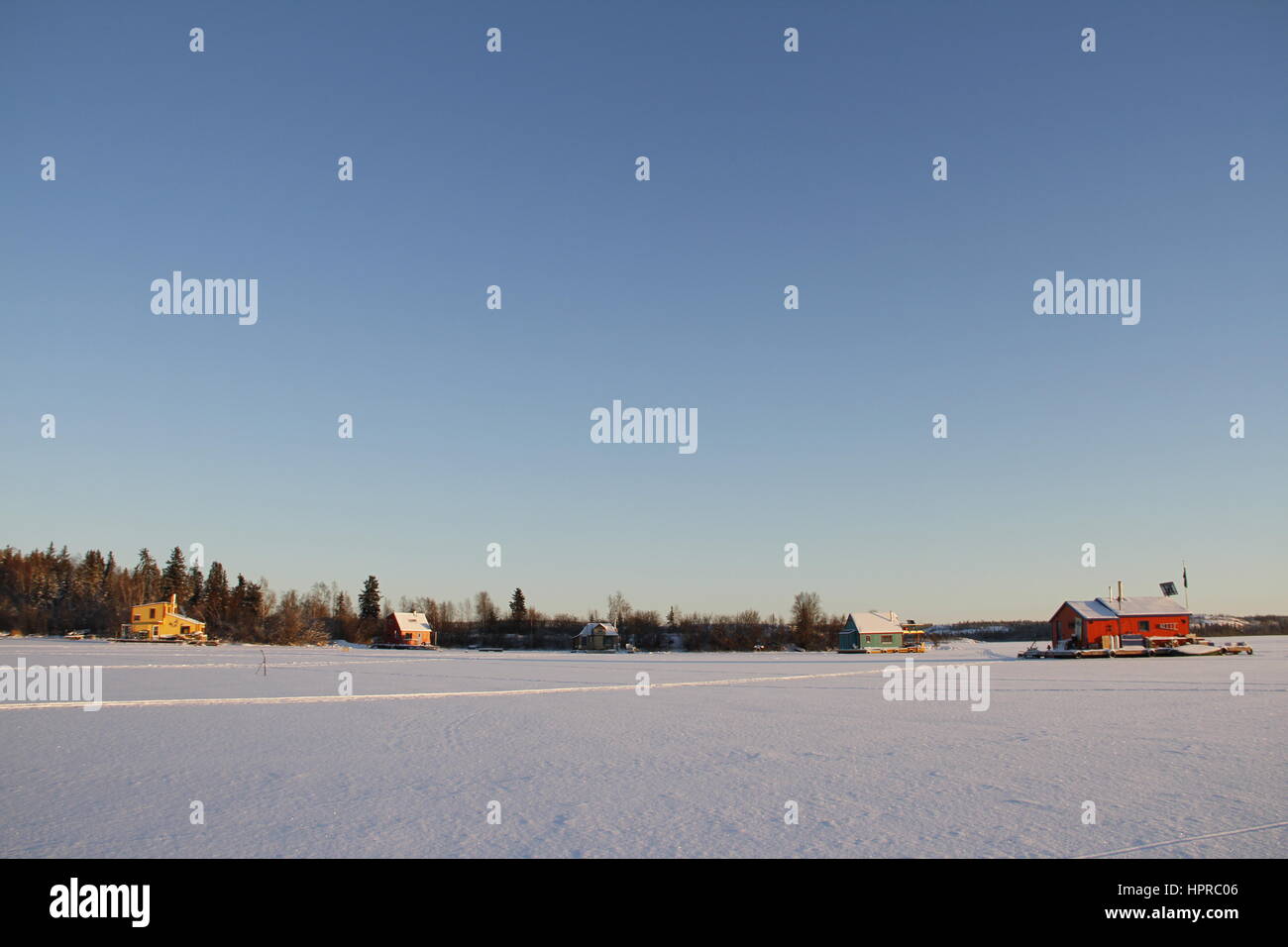 Several houseboats on Yellowknife Bay in Great Slave Lake, Yellowknife ...