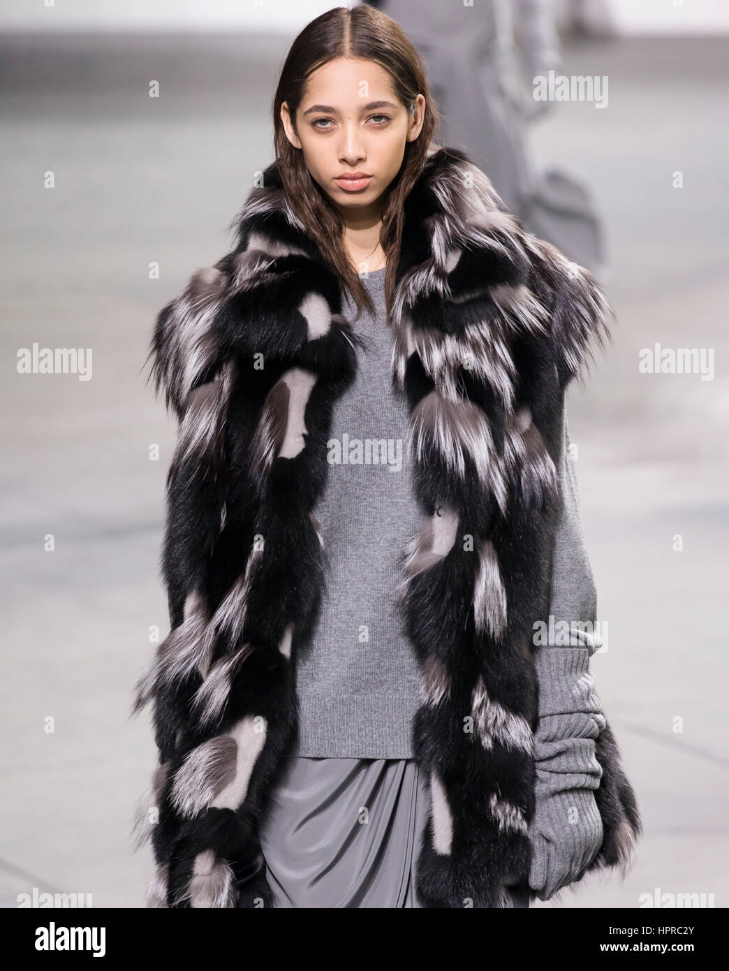 NEW YORK, NY - FEBRUARY 14, 2017: Yasmin Wijnaldum walks the runway at ...