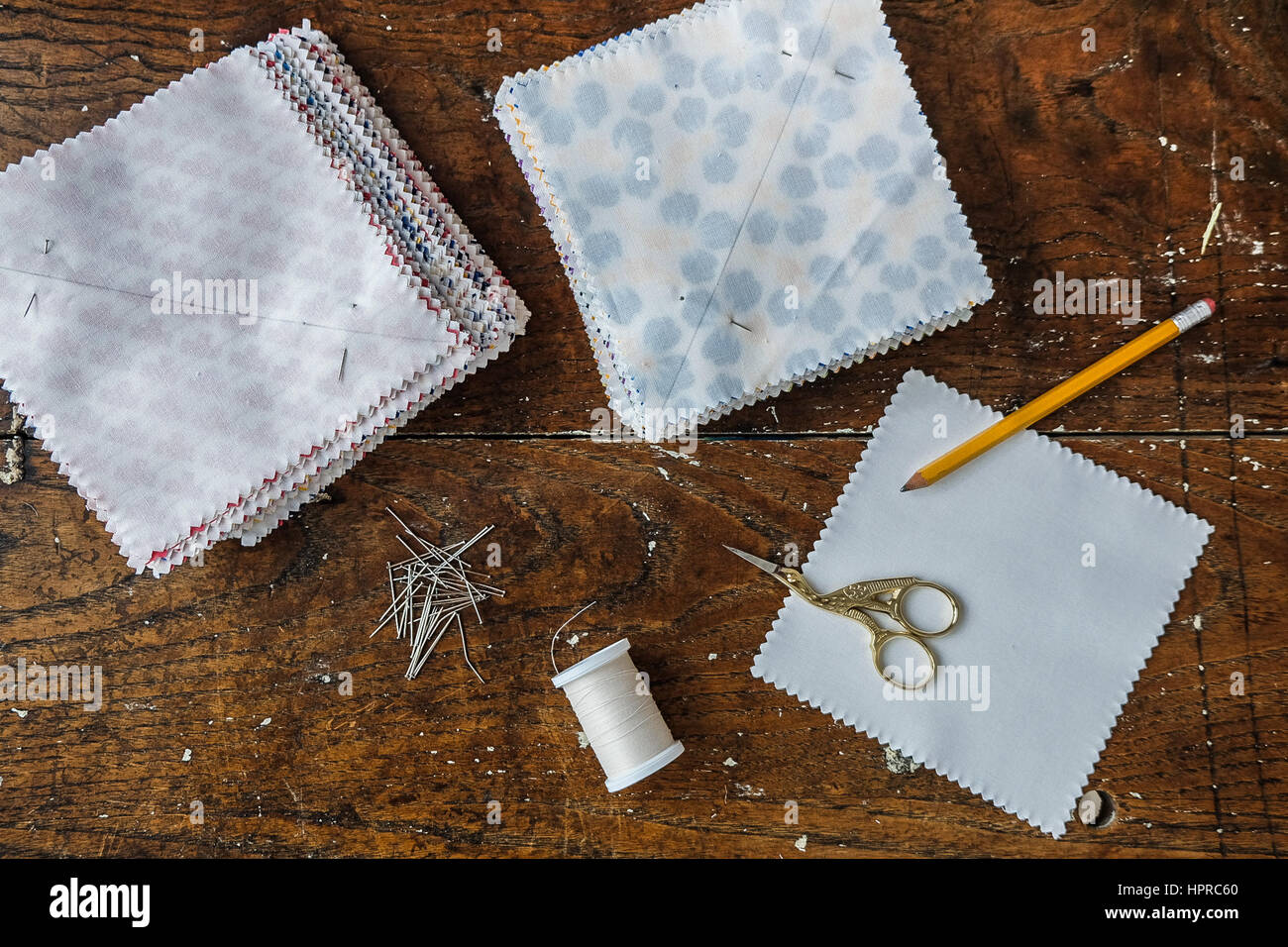 Getting everything ready to start sewing a quilt Stock Photo - Alamy
