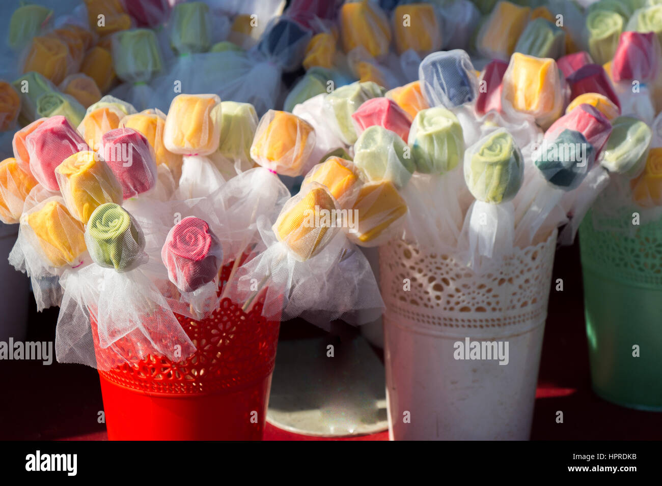 Collection of bars of colorful soup in the shape of rose Stock Photo ...