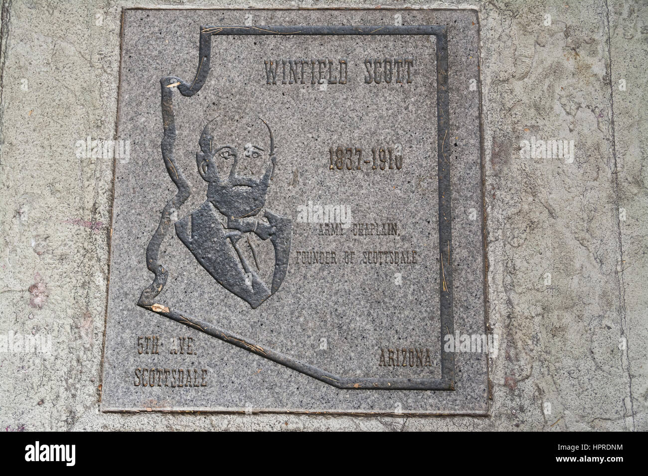 Commemorative sidewalk plaque for Winfield Scott, founder of Scottsdale ...