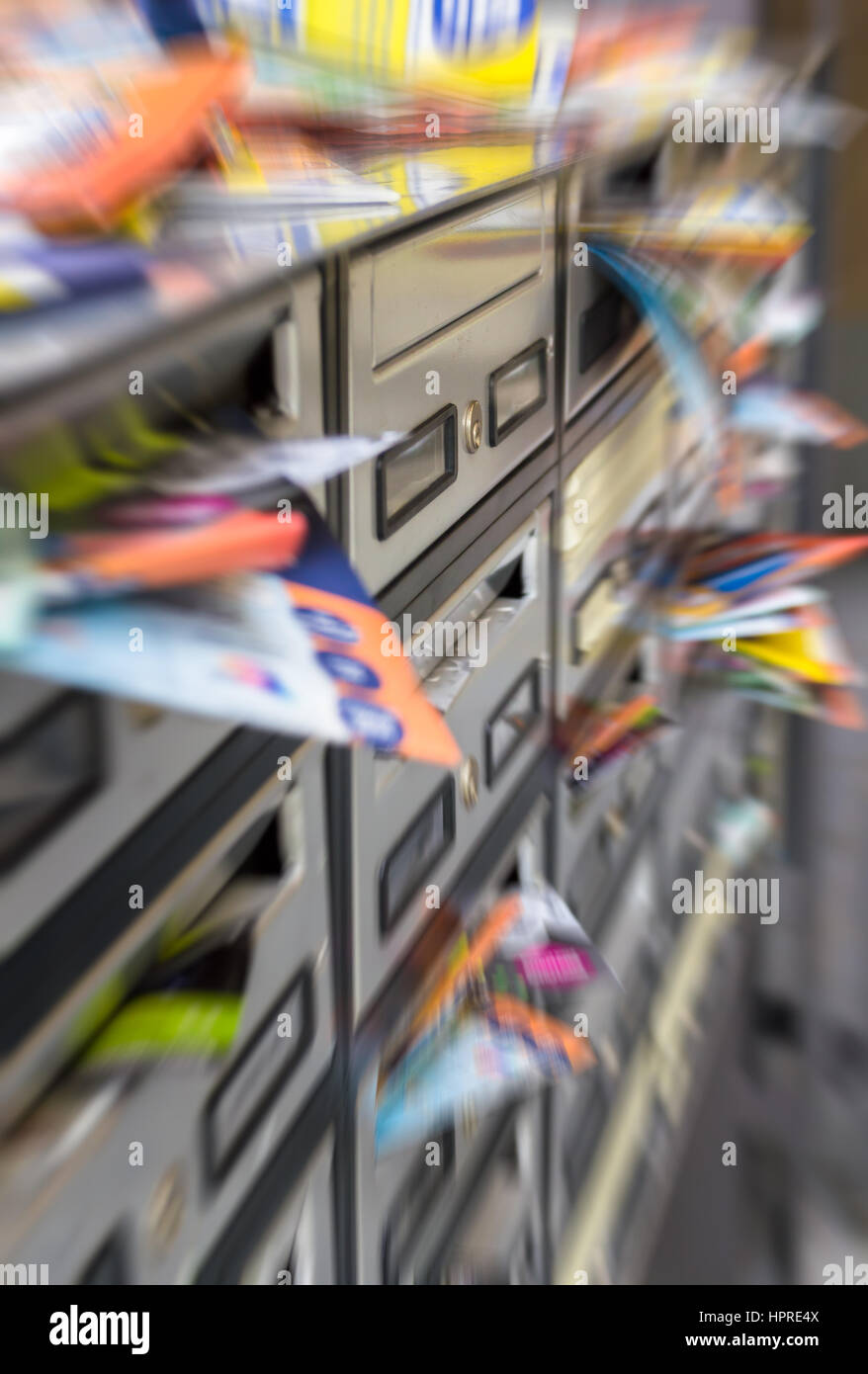 Mailboxes filled with paper flyers. Symbol for advertising, mail ...