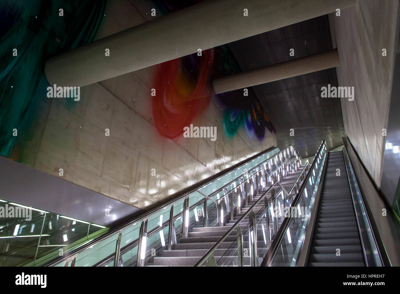 Germany, Cologne, stairs of the subway station at the Chlodwig square ...