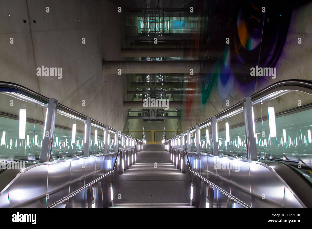 Germany, Cologne, stairs of the subway station at the Chlodwig square ...