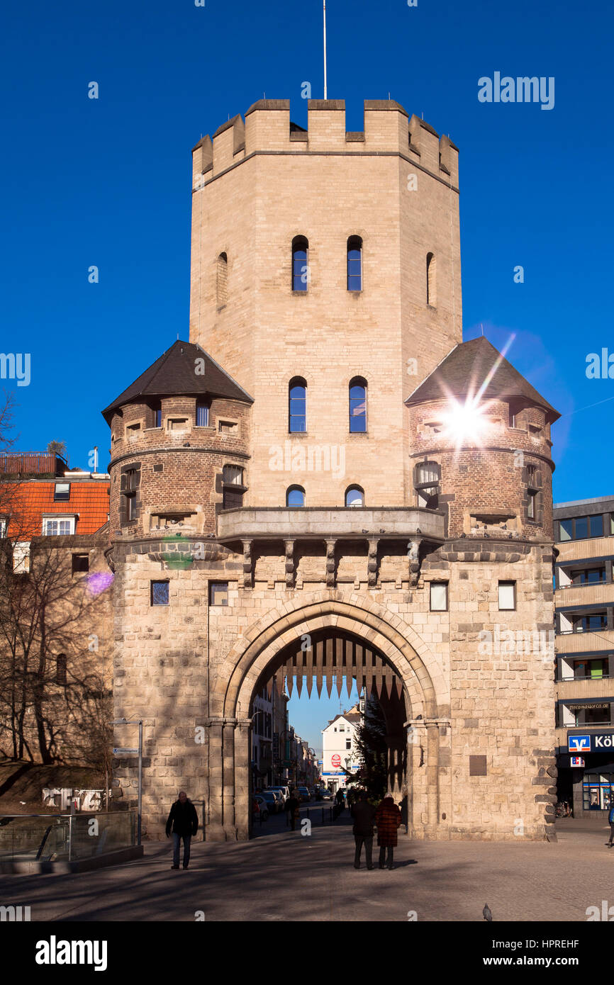 Germany, North Rhine-Westphalia, Cologne, the historic town gate Severinstorburg at the Chlodwig ...
