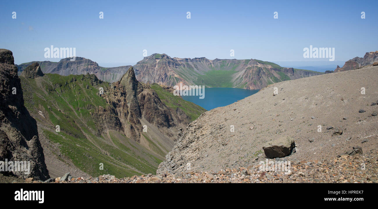 Volcanic crater and lake, Mount Paekdu. DPRK / North Korea Stock Photo ...