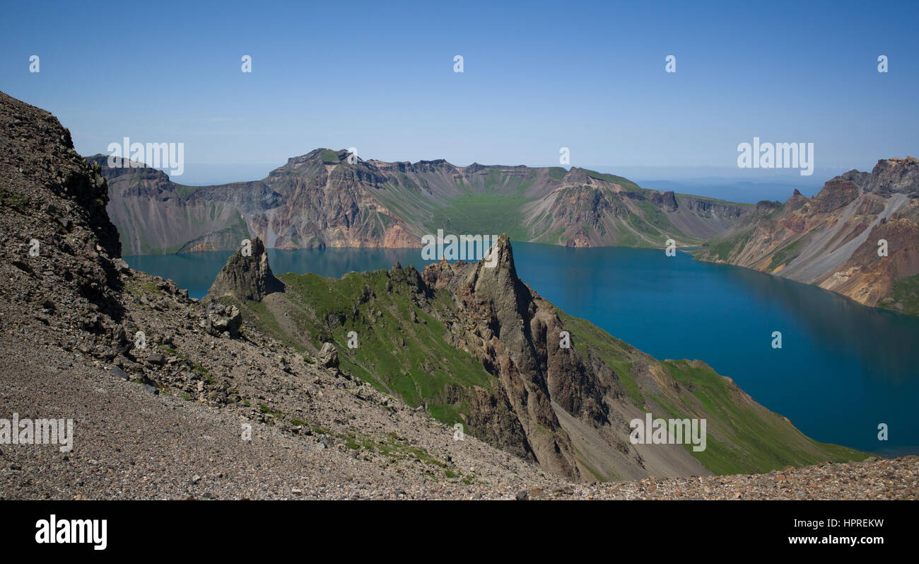 Volcanic crater and lake, Mount Paekdu. DPRK / North Korea Stock Photo ...