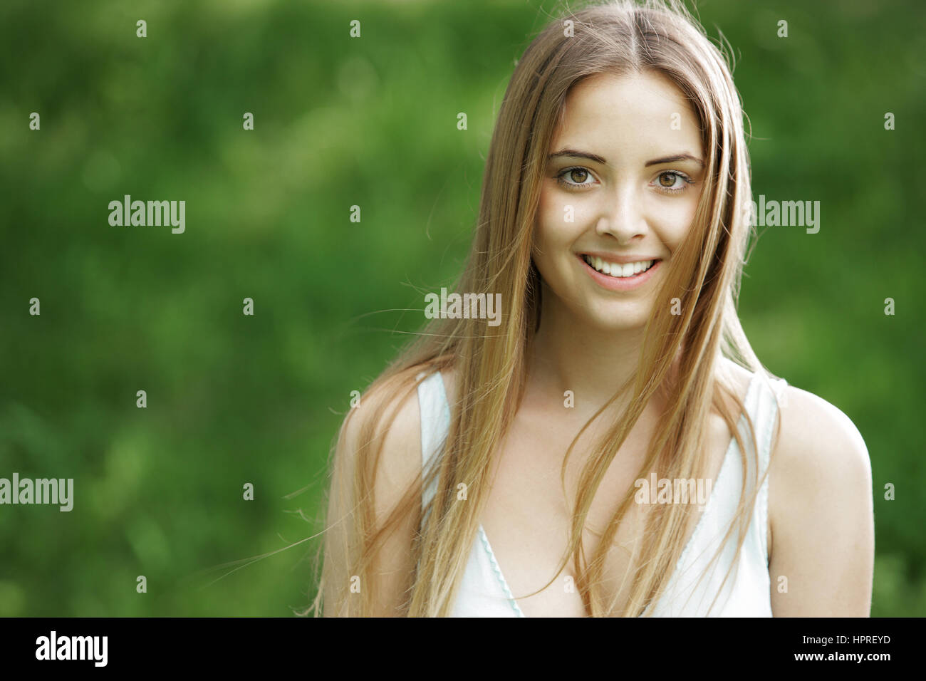 Beautiful Smiling Woman Outdoors Stock Photo - Alamy