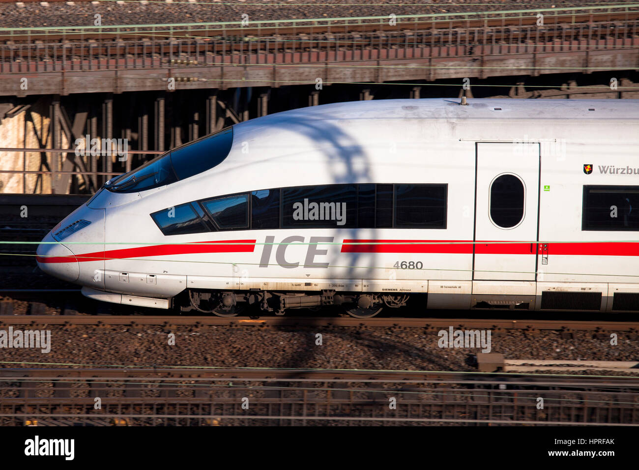 Europe, Germany, Cologne, high-speed train ICE in the town district ...