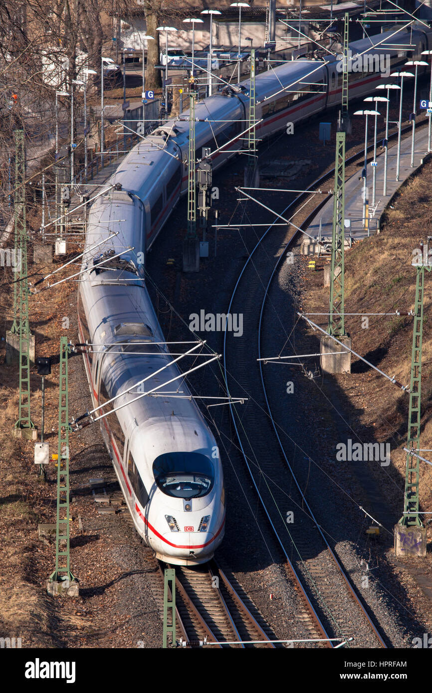 Europe, Germany, Cologne, high-speed train ICE in the town district ...