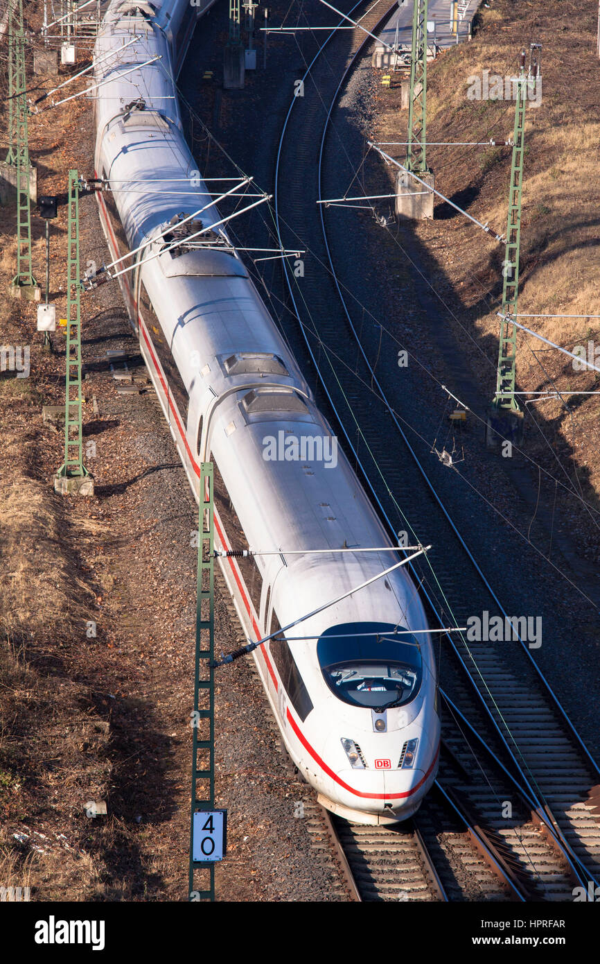 Europe, Germany, Cologne, high-speed train ICE in the town district ...