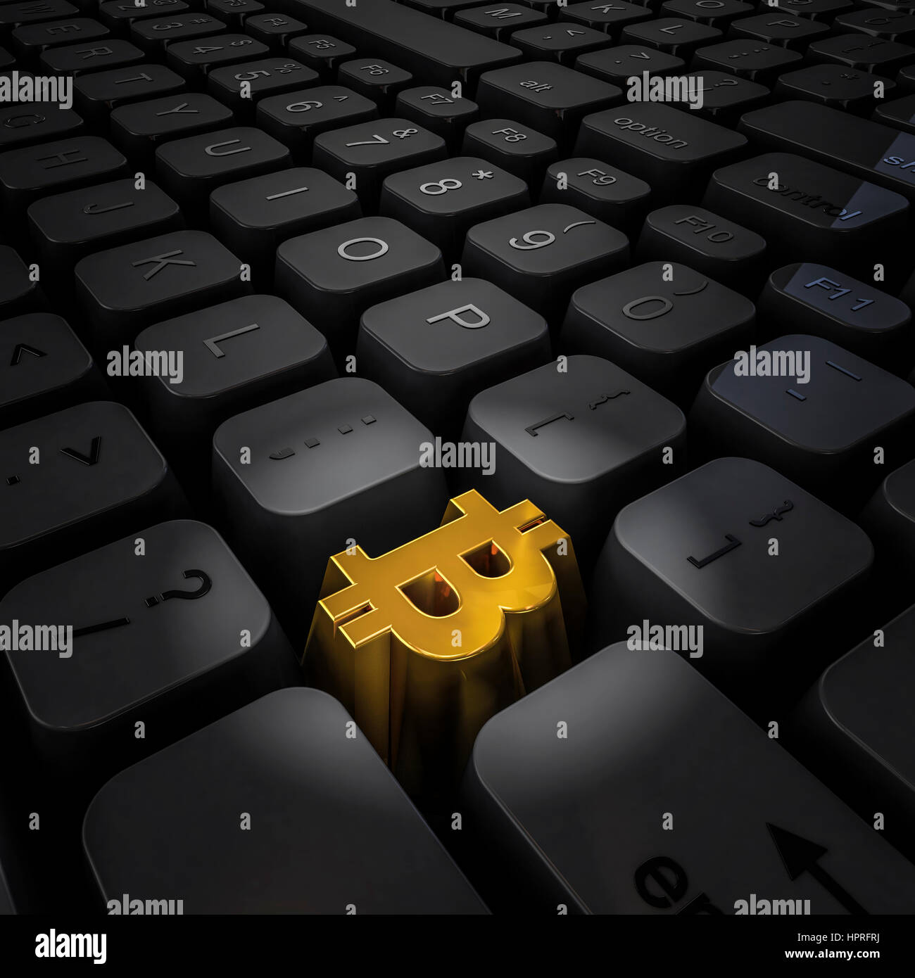 3D illustration of computer keyboard with gold bitcoin symbol key Stock ...