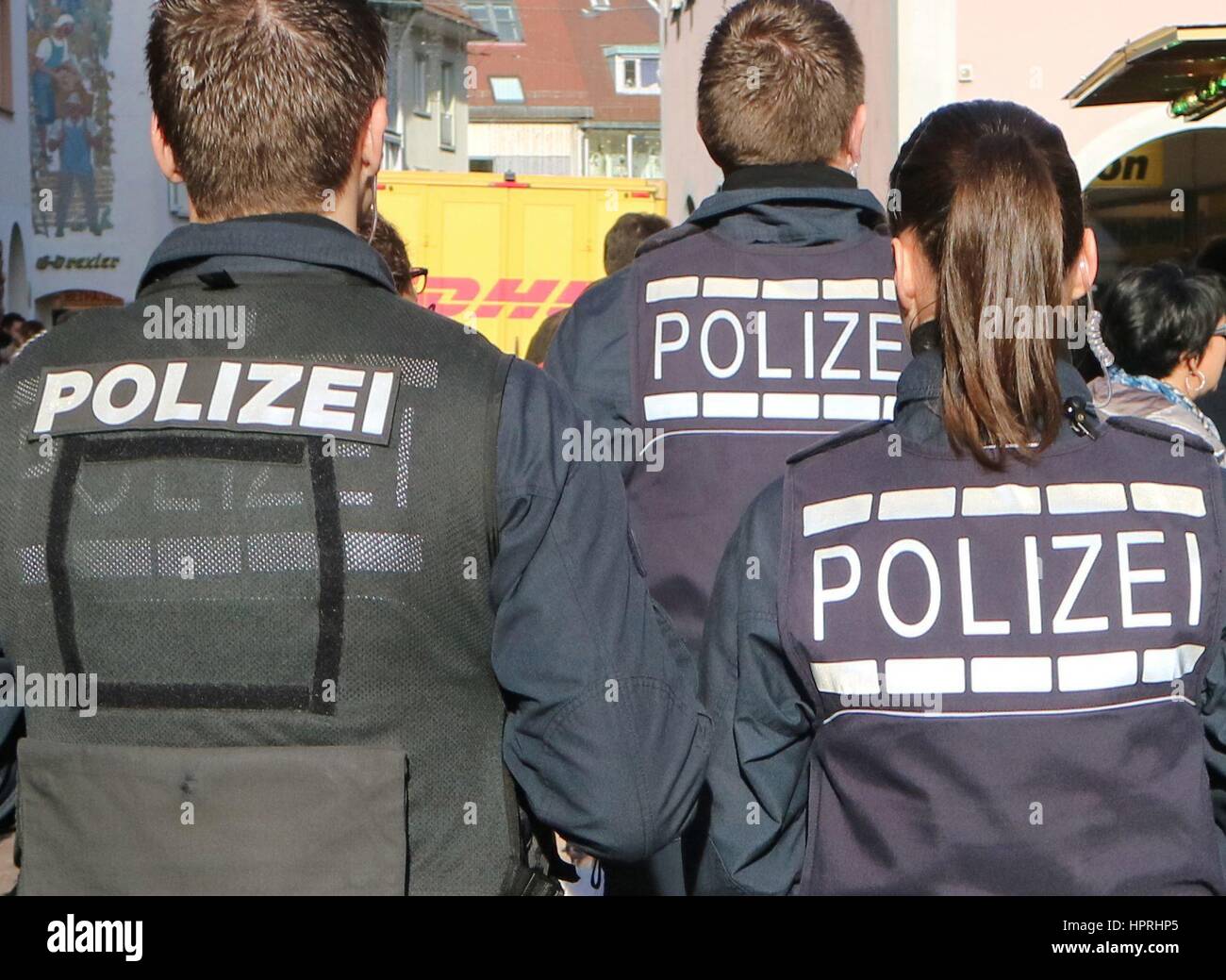 police officers patrol in downtown Freiburg, Dec. 9, 2017. | usage ...