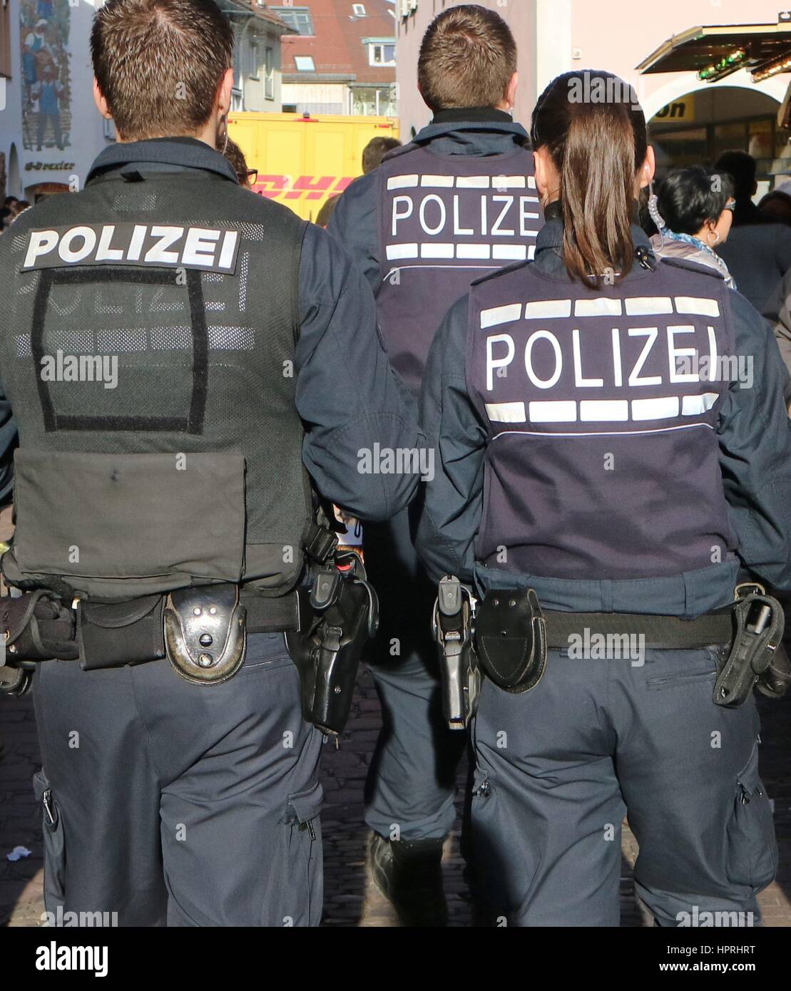 police officers patrol in downtown Freiburg, Dec. 9, 2017. | usage ...