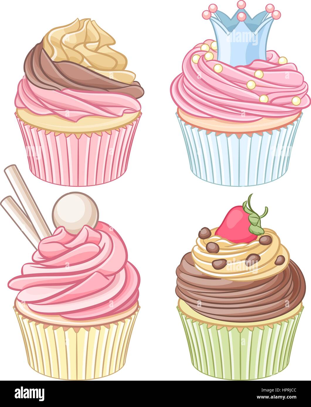 Vector set of colorful cupcakes isolated on white background Stock ...