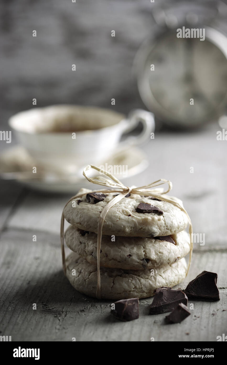 Breakfast with tea and Chocolate chip cookies Stock Photo - Alamy