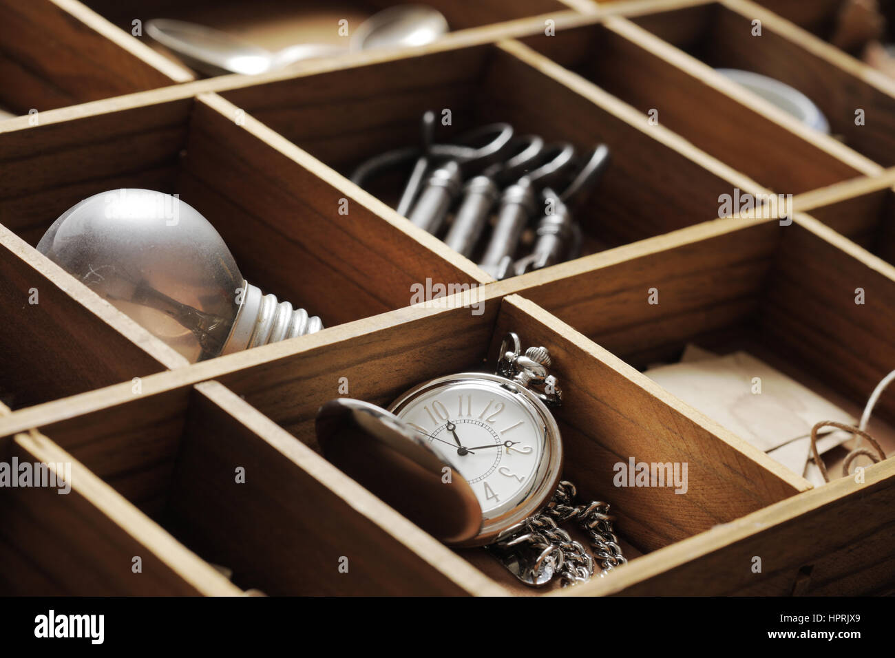close up of old objects focus on pocket watch Stock Photo - Alamy