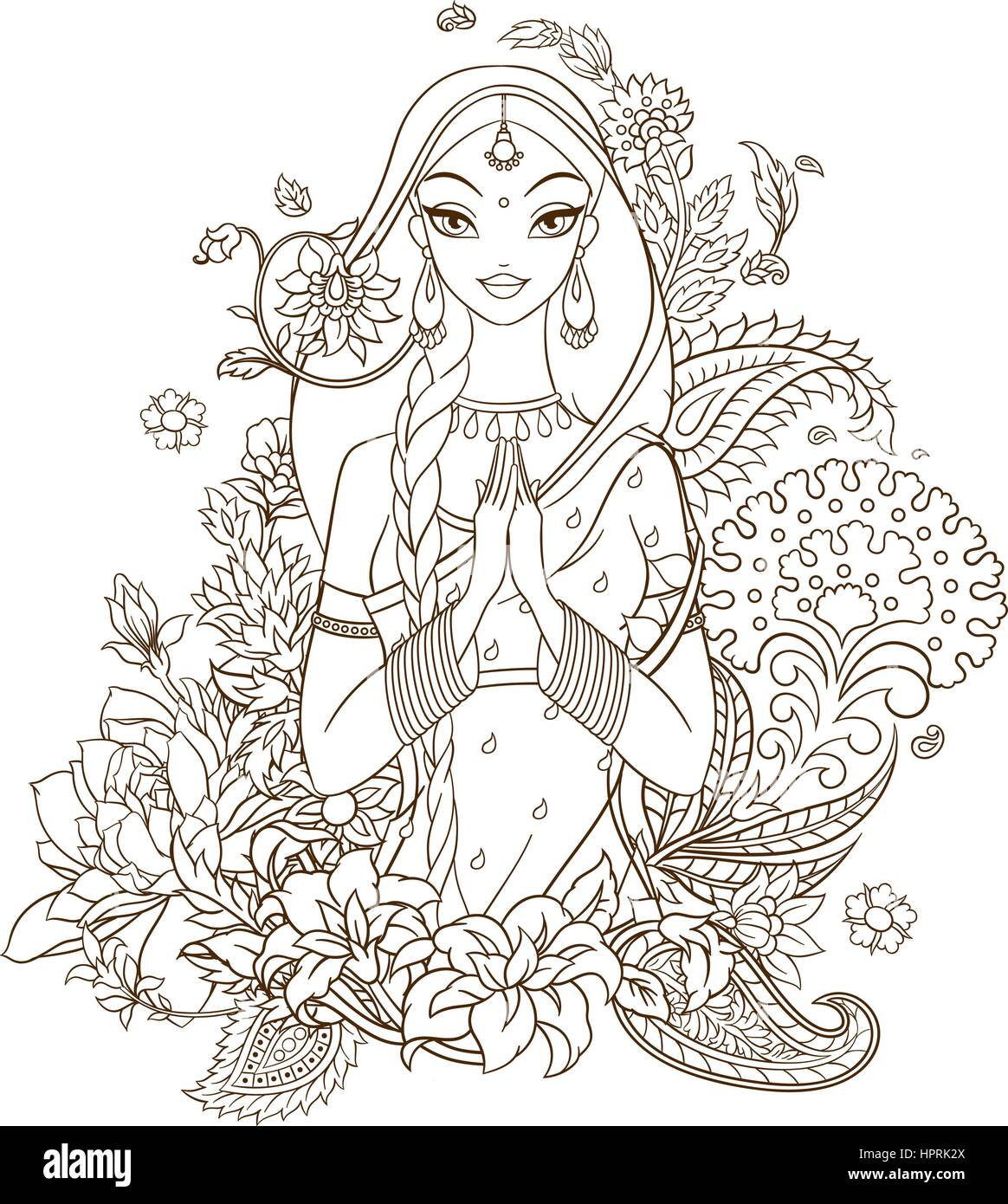 Indian Woman Line Art