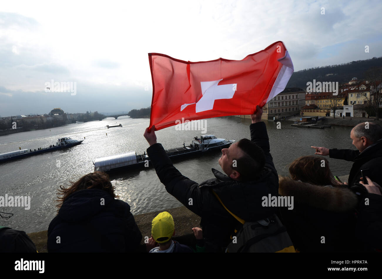 Vltava River, Swiss flag, fans Stock Photo - Alamy