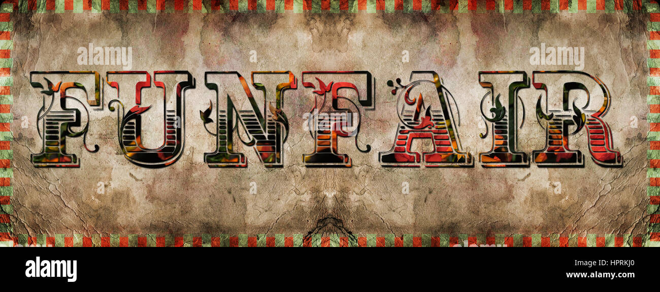 Retro paper type illustration with flowery funfair text Stock Photo - Alamy