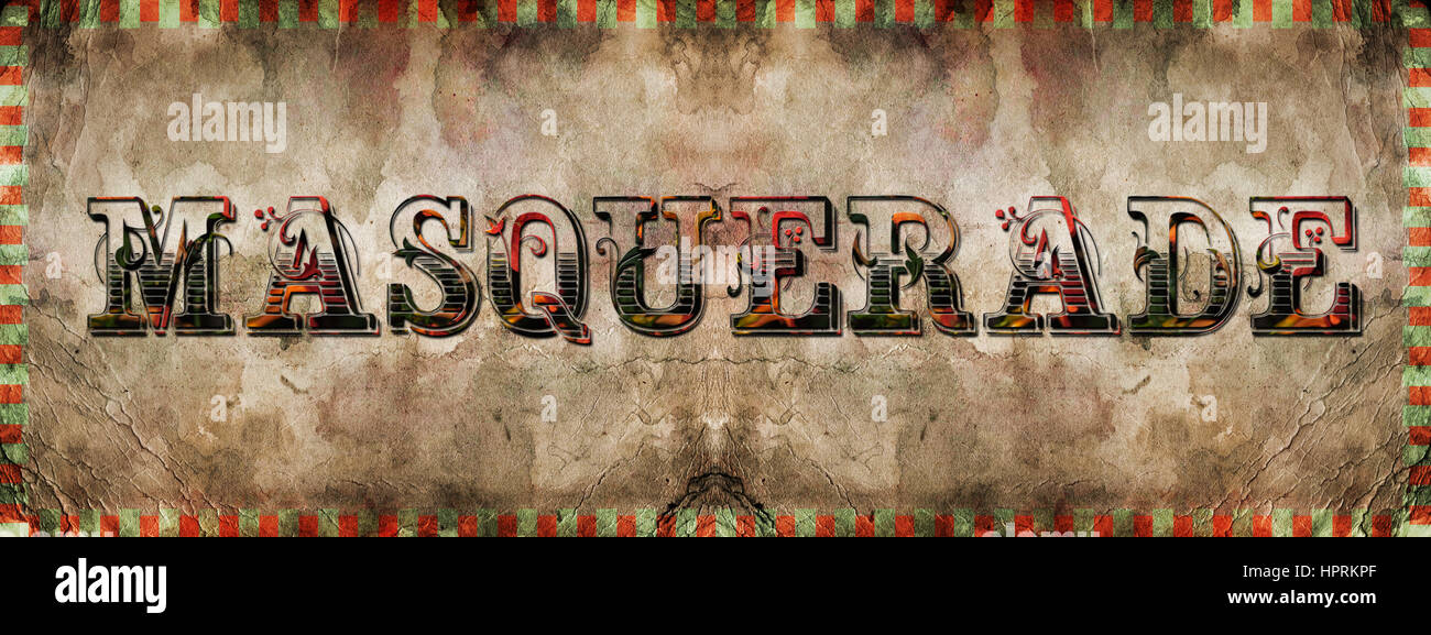 Retro paper type illustration with flowery masquerade text Stock Photo ...