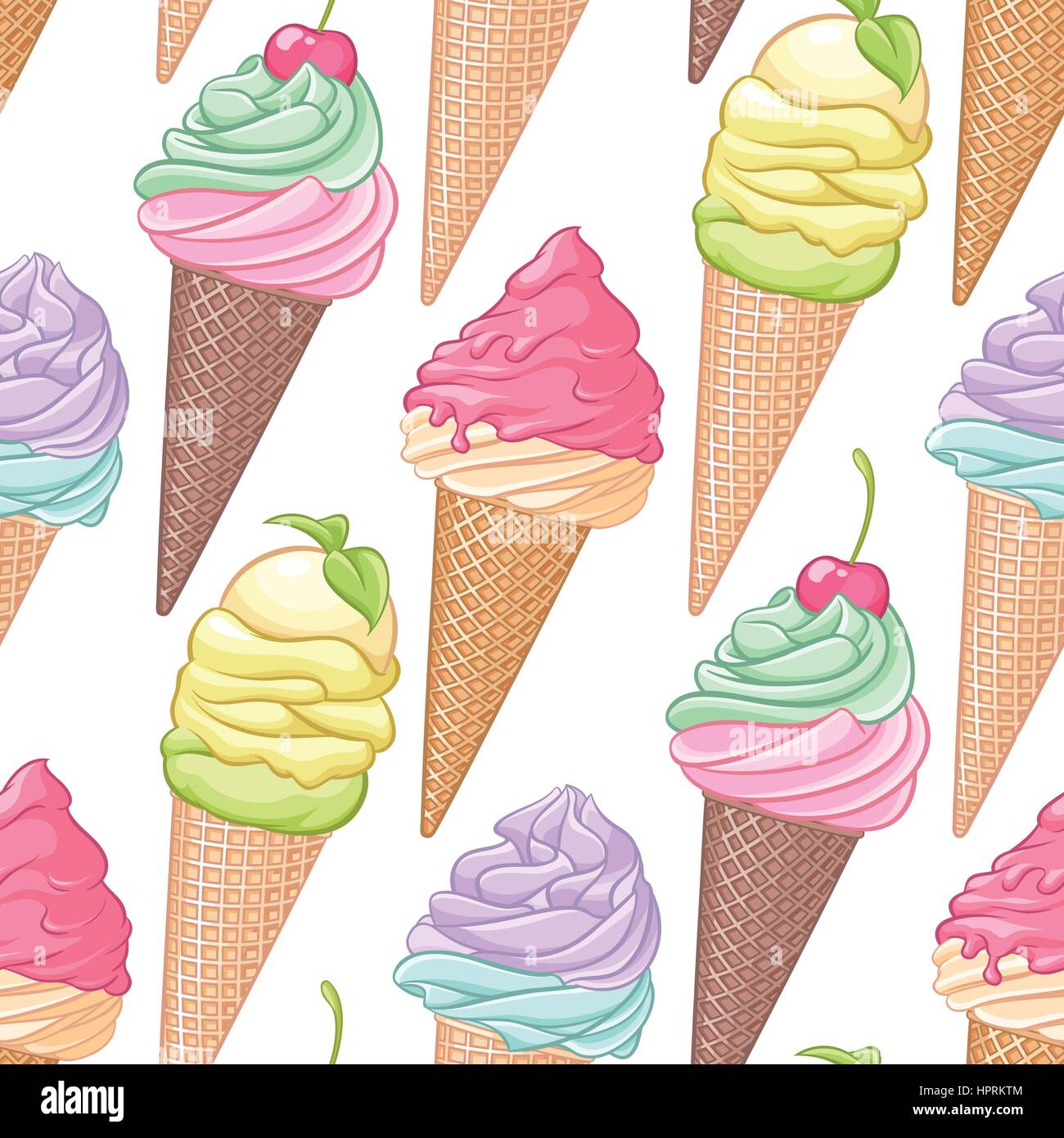 Bright colorful ice cream seamless pattern on white background Stock ...