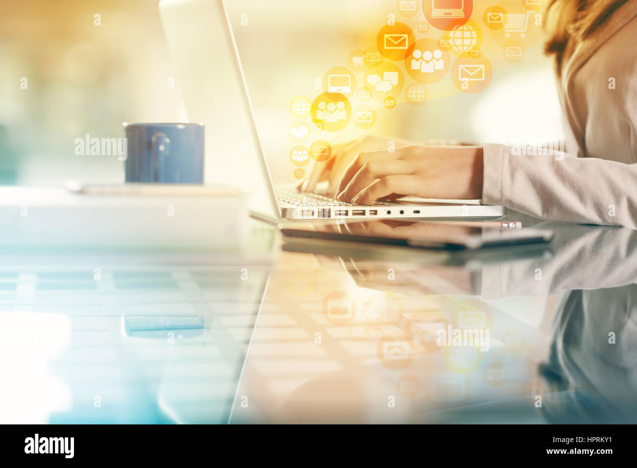 Professional business woman at work with laptop hands close up Stock ...